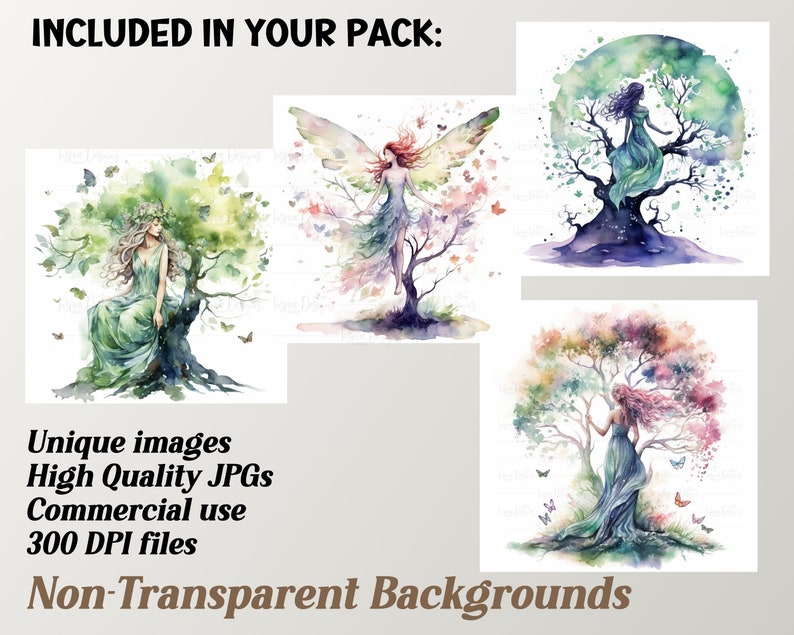 Tree Fairies Watercolor Clipart Scenes, Fantasy Fairytale Digital/paper ...