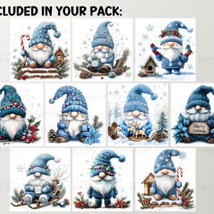Blue Christmas Gnomes Clipart, Craft Digital Papers, Xmas Card Making ...