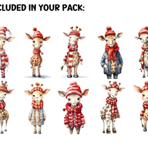 Christmas Giraffes Watercolor Clip Art, Digital/paper Crafts, Cute ...