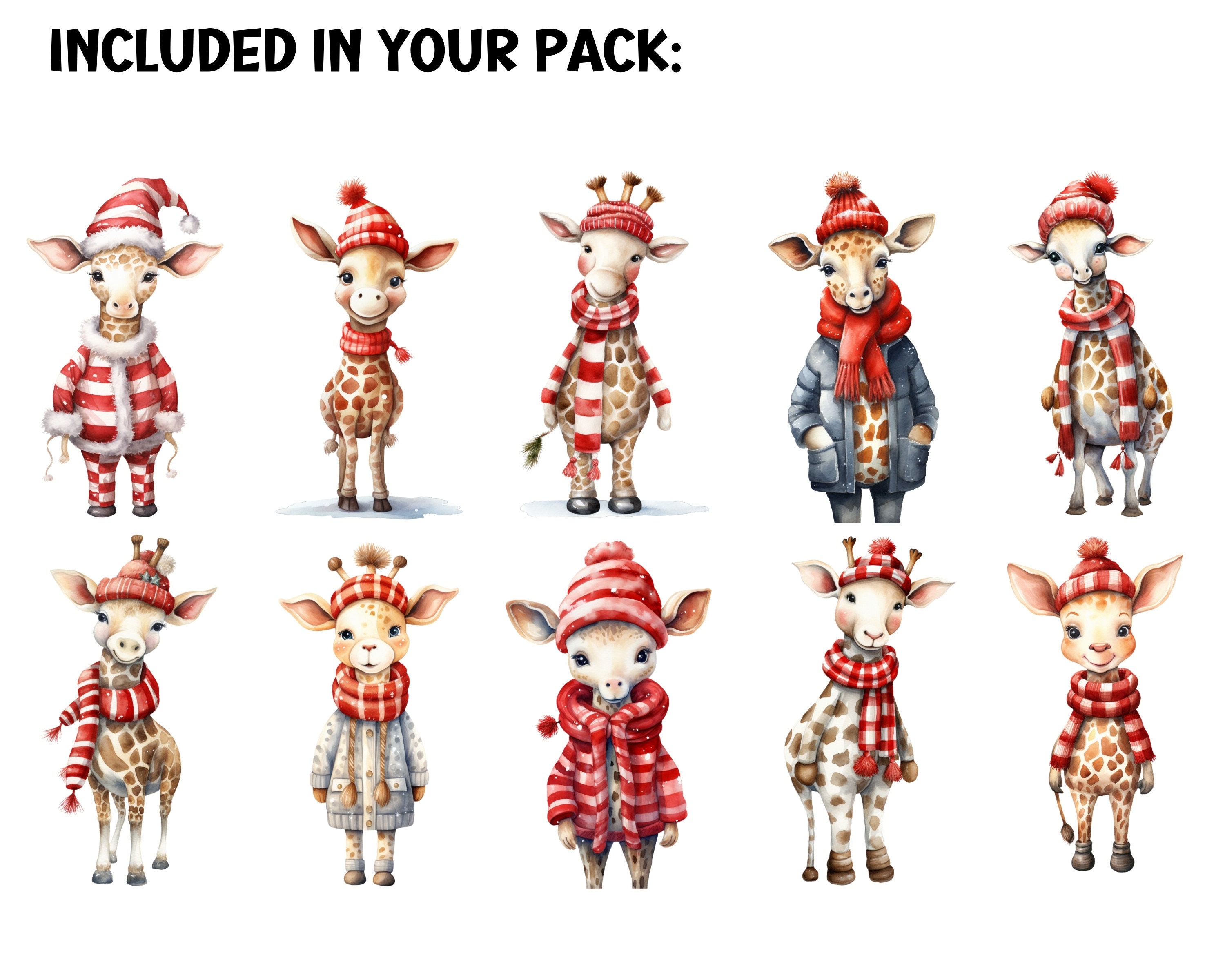 Christmas Giraffes Watercolor Clip Art, Digital/paper Crafts, Cute ...