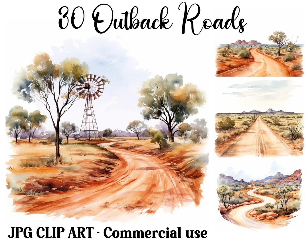 Outback Roads Watercolor Clipart Scenes, Digital & Paper Craft, Instant ...