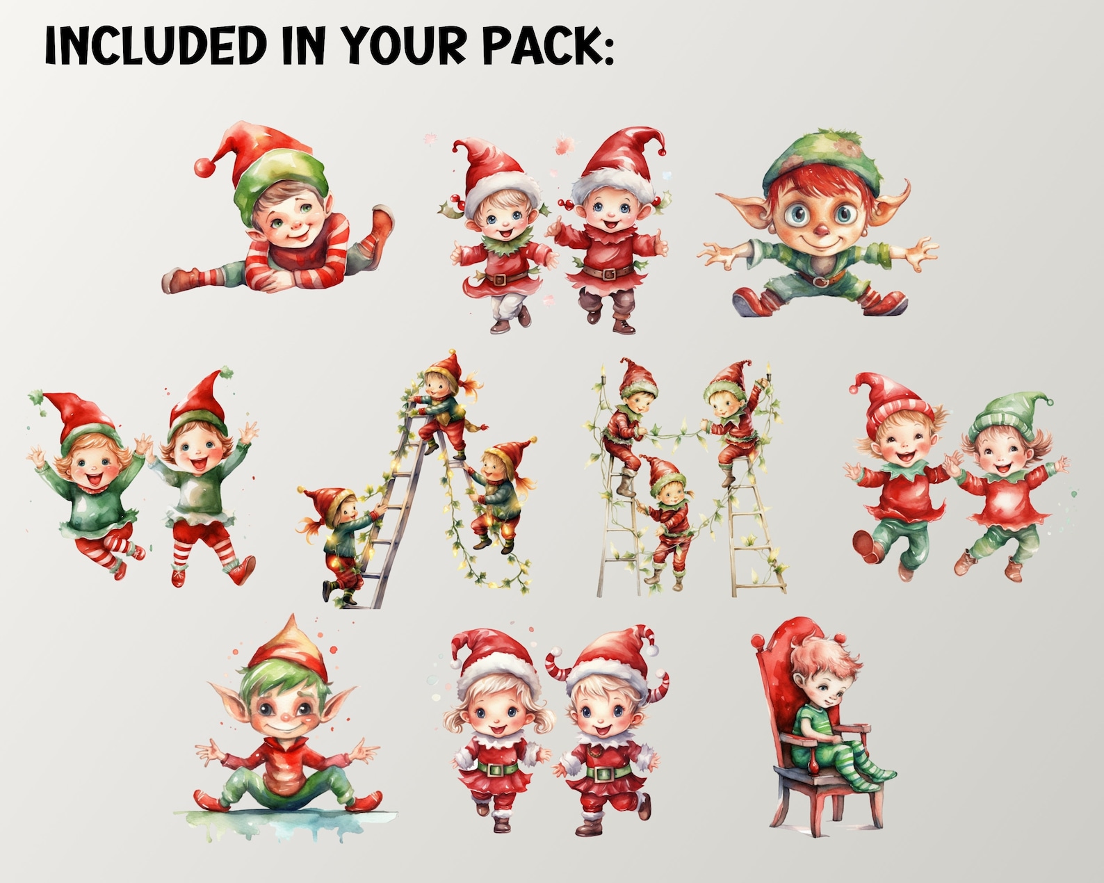 Cheeky Christmas Elves Watercolor Clipart, Craft Sublimation ...