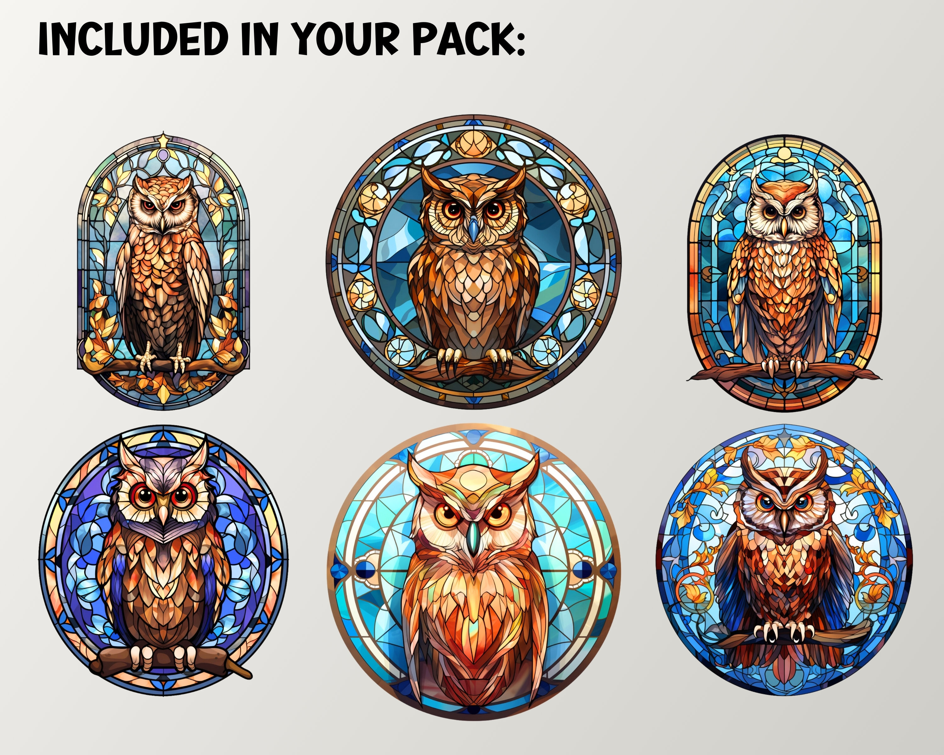 Owls Stained Glass Windows Clipart Digital & Paper Crafts - Etsy