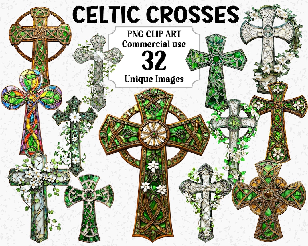 Celtic Crosses Clipart, St Patricks Day Irish Art Religious Digital ...