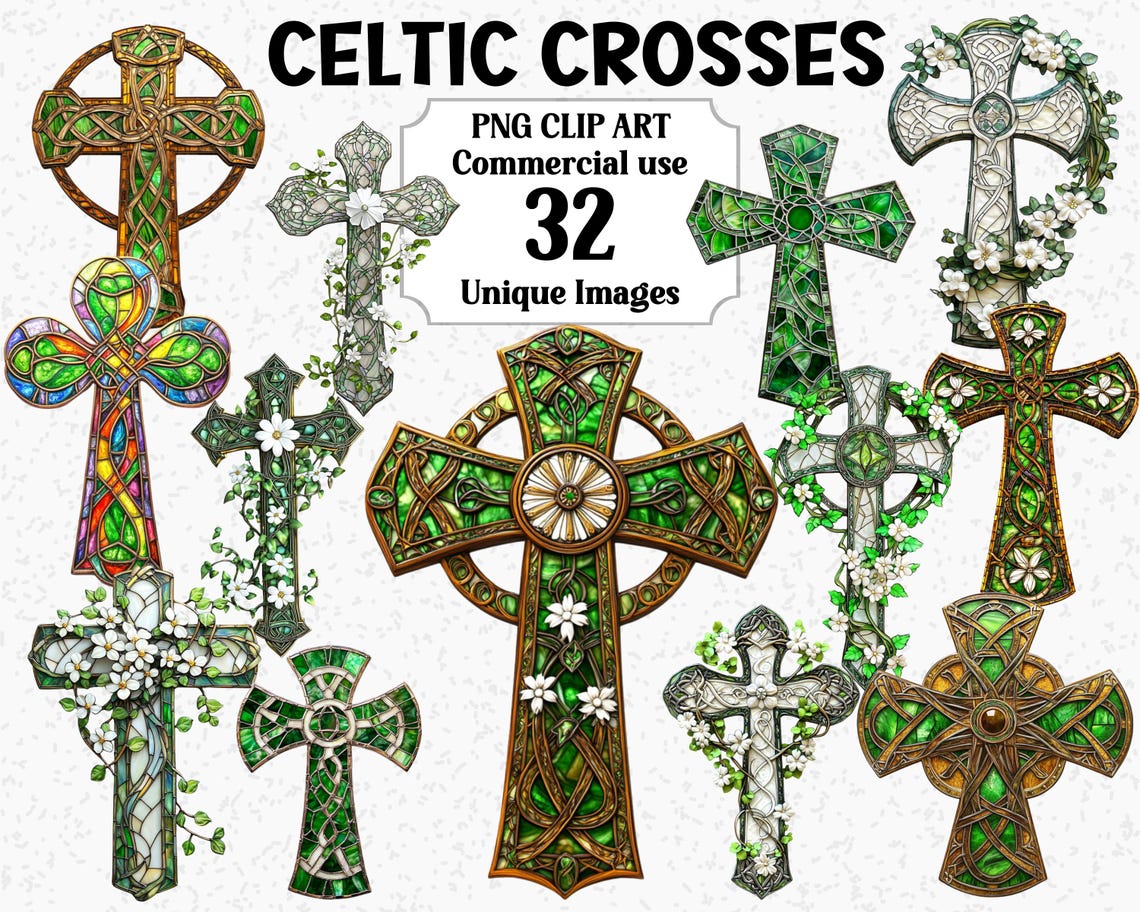 Celtic Crosses Clipart, St Patricks Day Irish Art Religious Digital ...