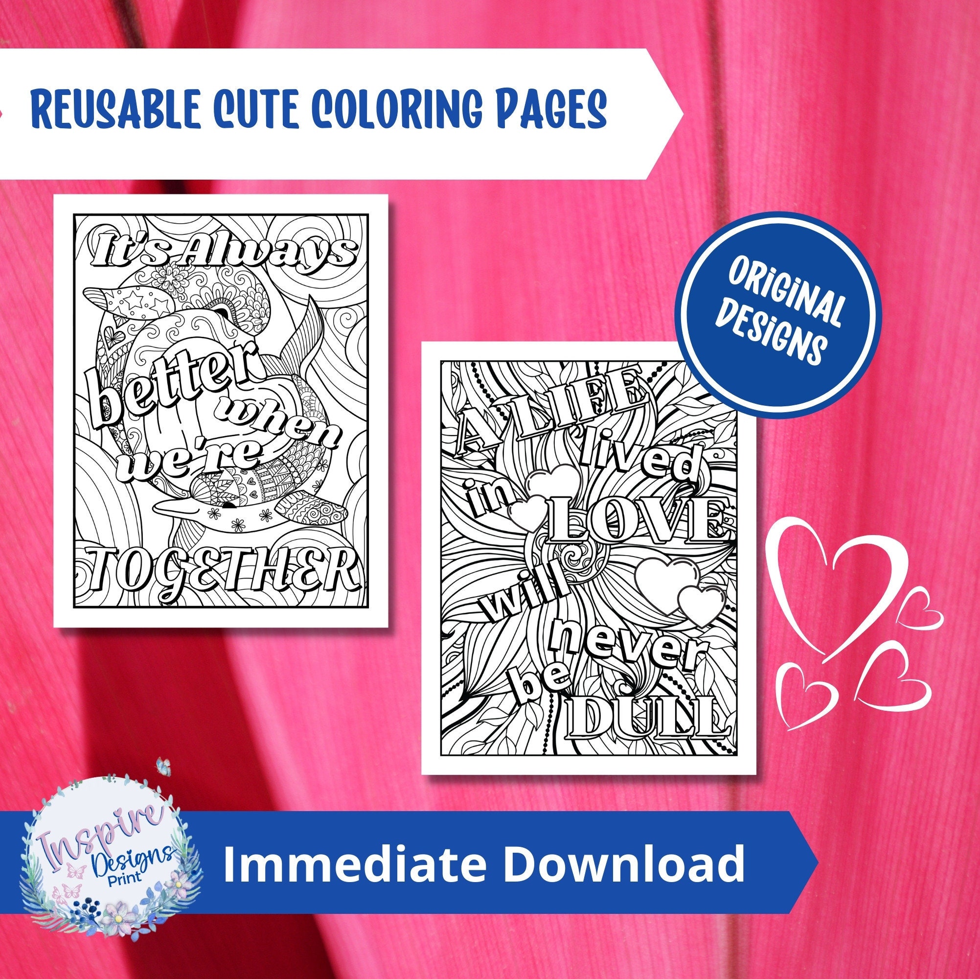 6 Inspirational LOVE Quote Coloring Pages for Adults Original Designs 4 ...