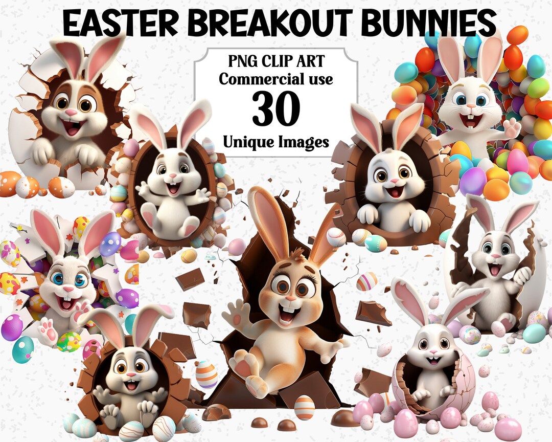 Easter Breakout Bunnies 3D Style Watercolor Bunny Rabbits Clipart ...