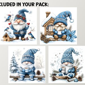 Blue Christmas Gnomes Clipart, Craft Digital Papers, Xmas Card Making ...