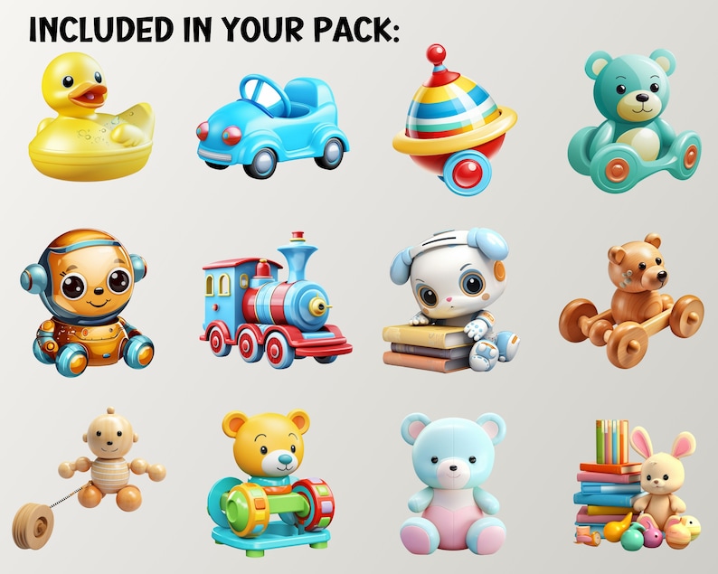 3D Style Cute Baby Toys Clipart, Instant Download Commercial Use ...
