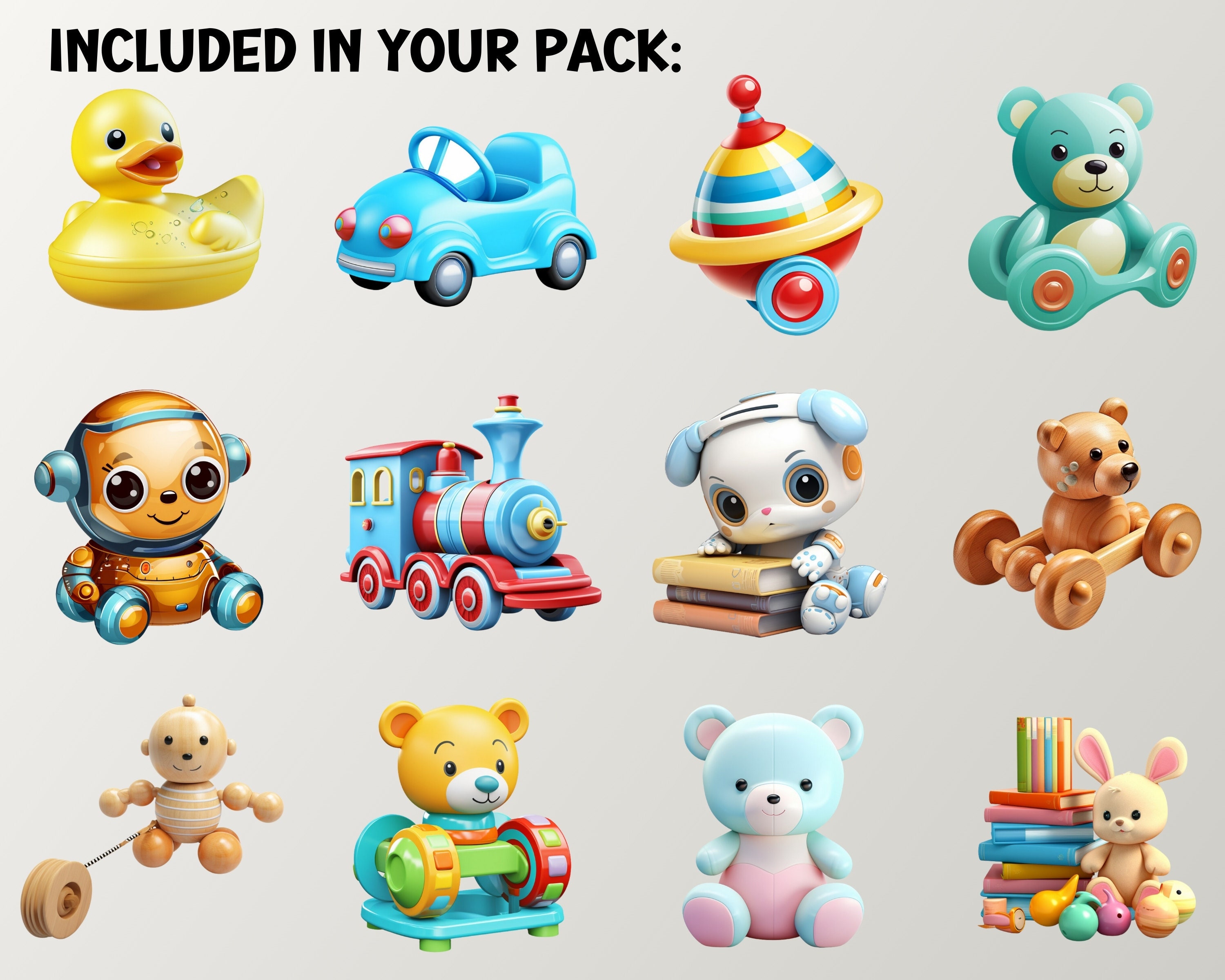 3D Style Cute Baby Toys Clipart, Instant Download Commercial Use ...