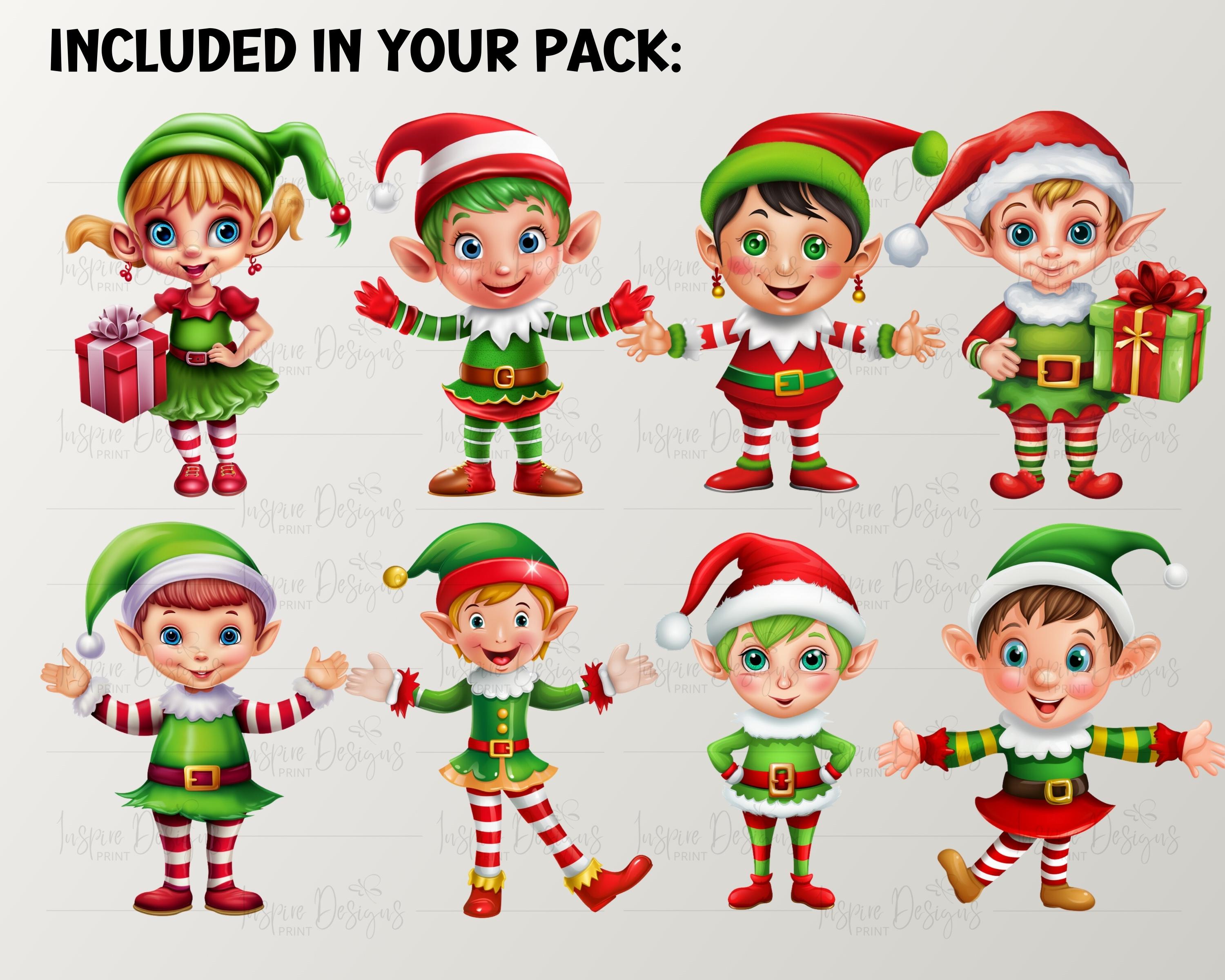 Cute Christmas Elves Clipart, Cartoon Style, Transparent Instant ...