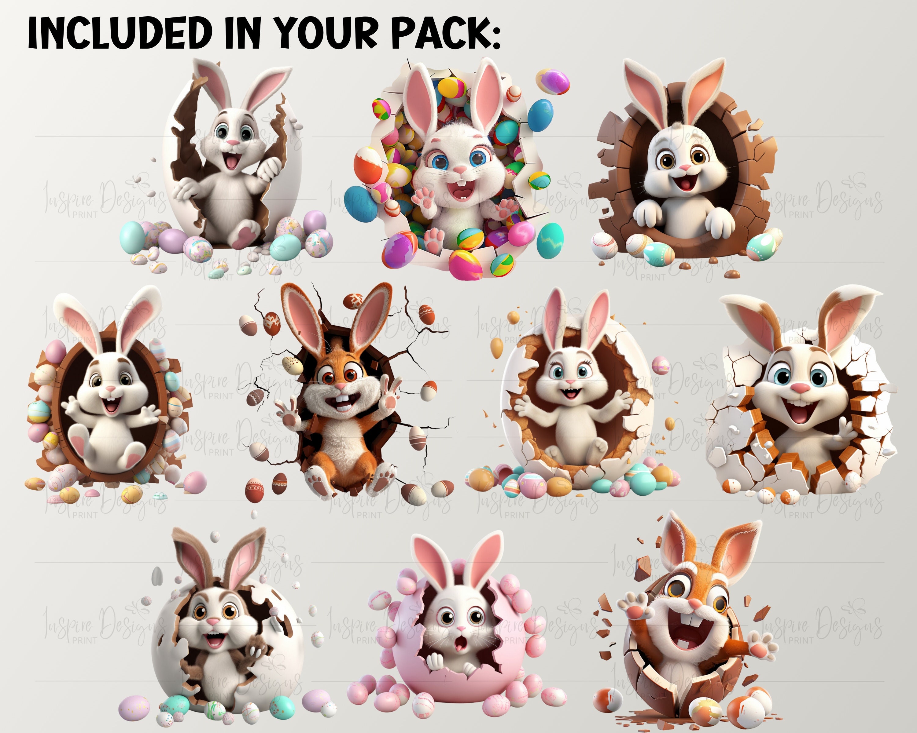 Easter Breakout Bunnies 3D Style Watercolor Bunny Rabbits Clipart ...