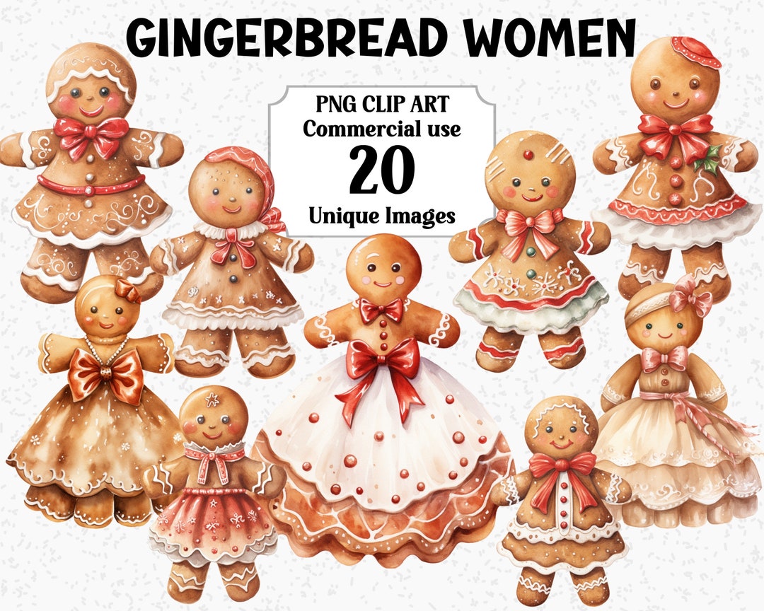 Gingerbread Women Watercolor Christmas Ladies Girls Clipart, Craft ...