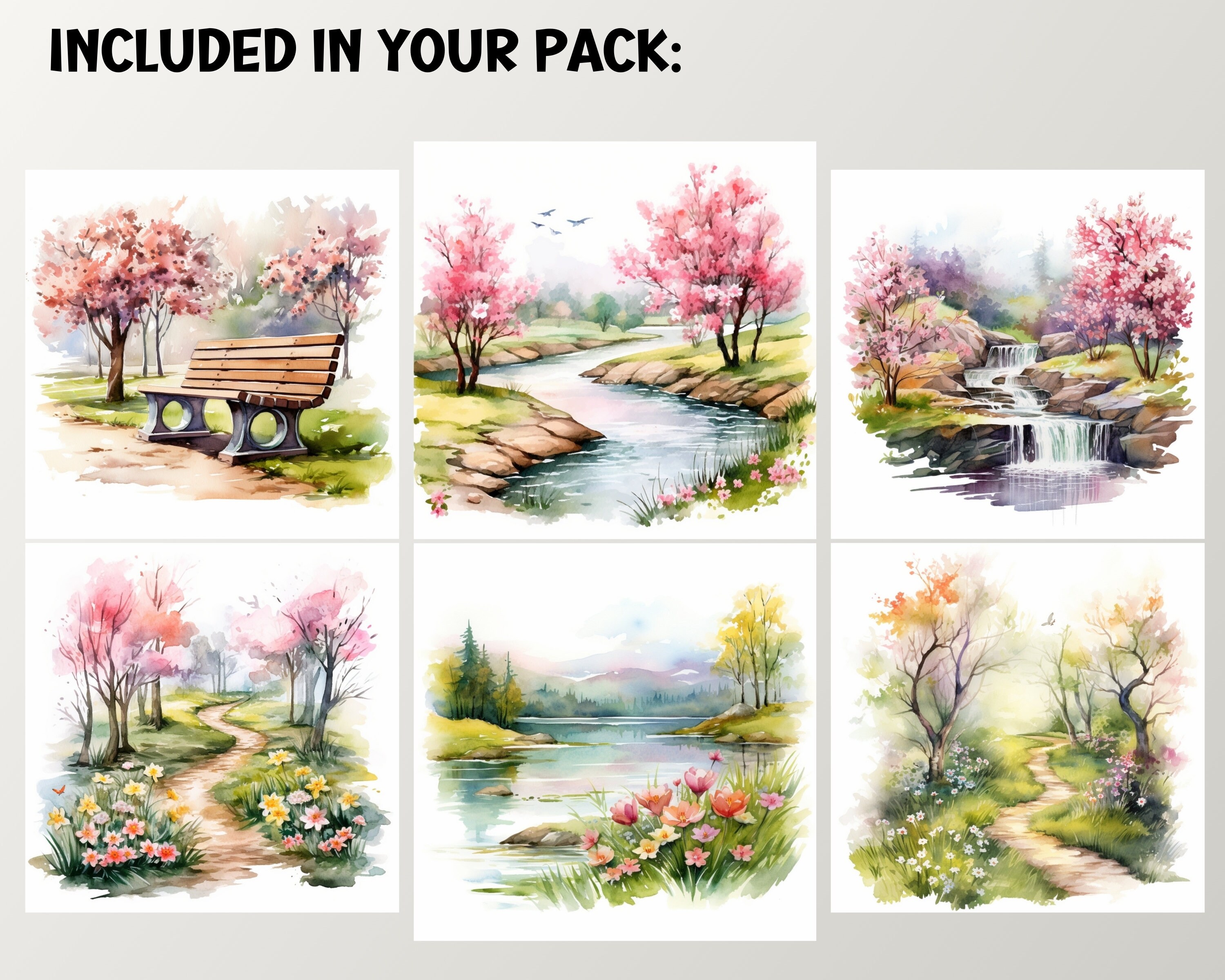 Watercolor Spring Scenes Country Clipart, Digital & Paper Craft ...
