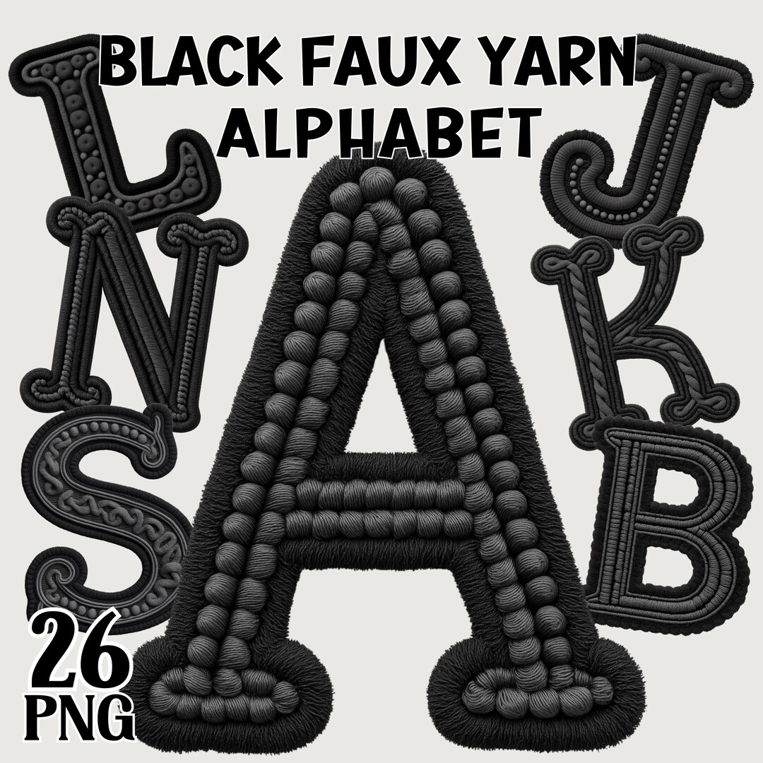 Black Faux Yarn Alphabet Letters, Faux Crotchet Font Clipart, A-Z ...