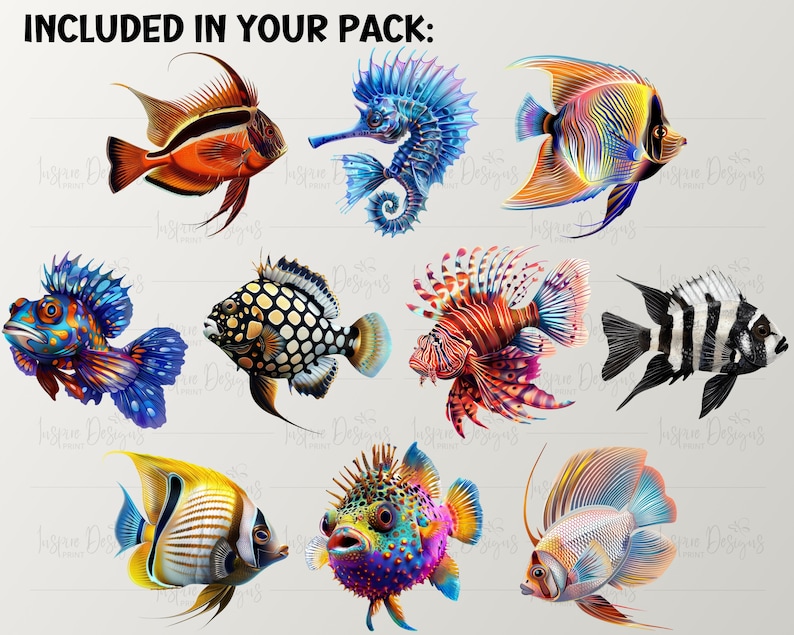 Amazing Tropical Fish Watercolor Clipart, Underwater Sea Life Instant ...