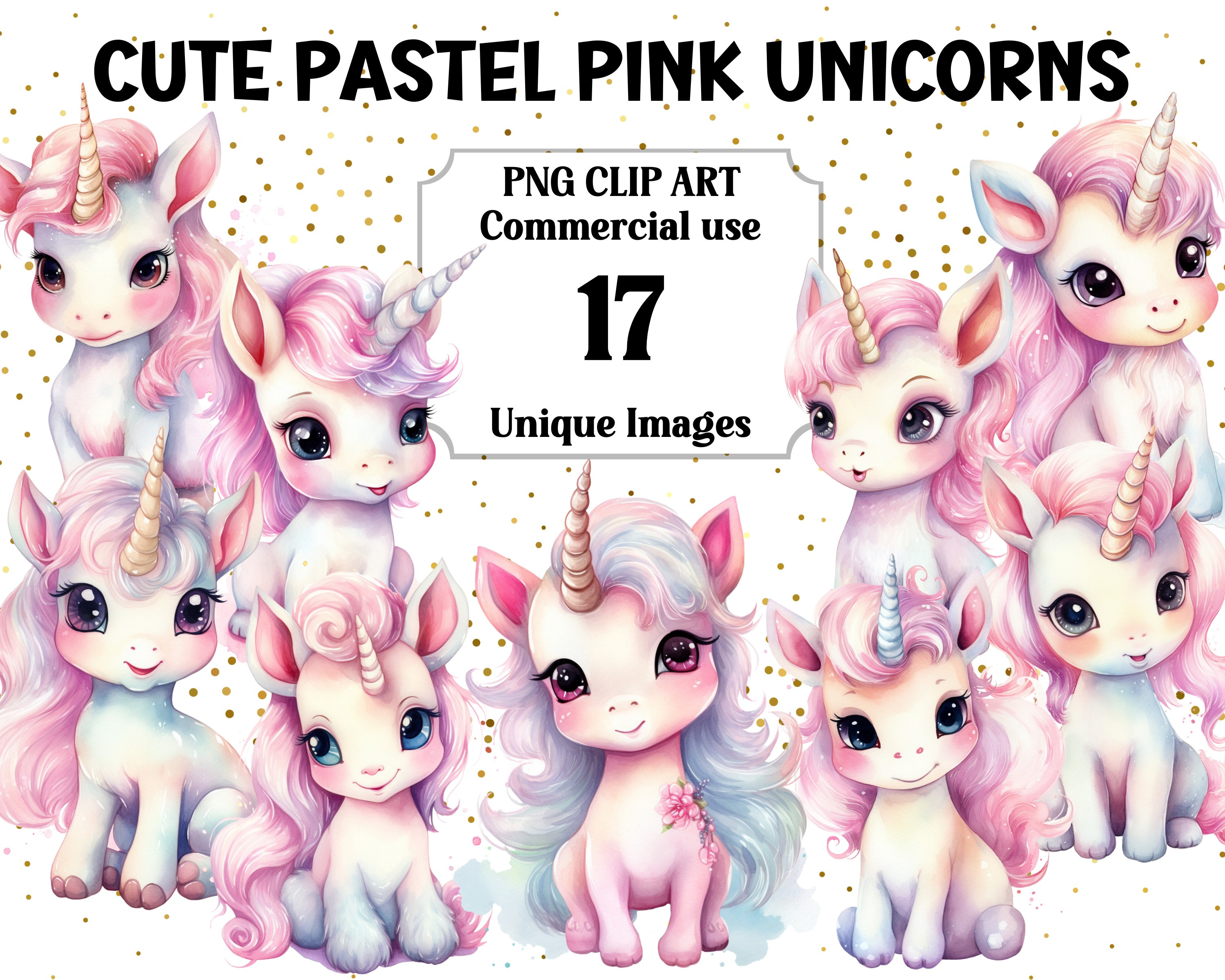 Cute Pastel Pink Unicorns Clip Art, Digital/paper Crafts, Watercolor ...