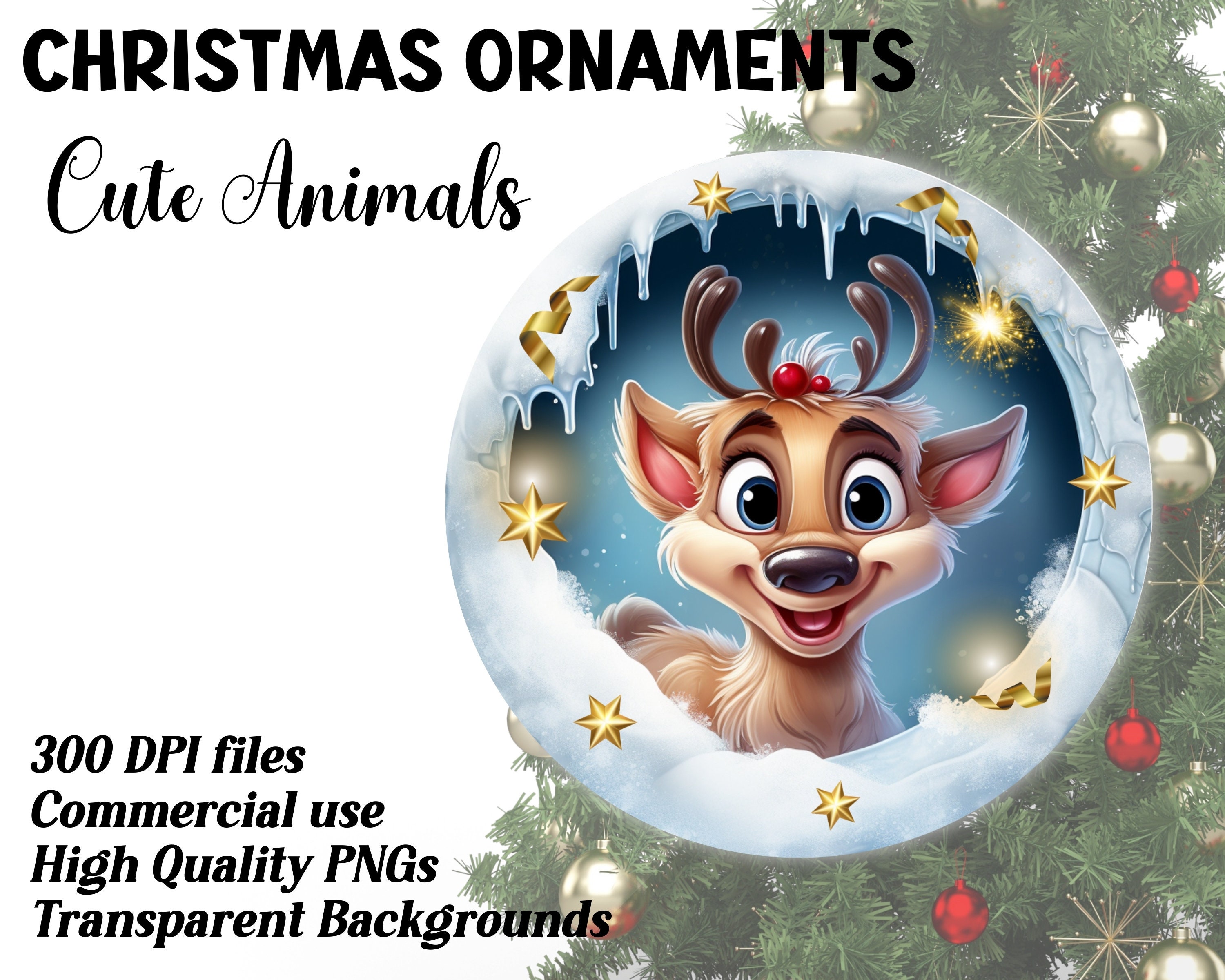 3D Cute Animals Christmas Break Through Ornament, Instant Download ...
