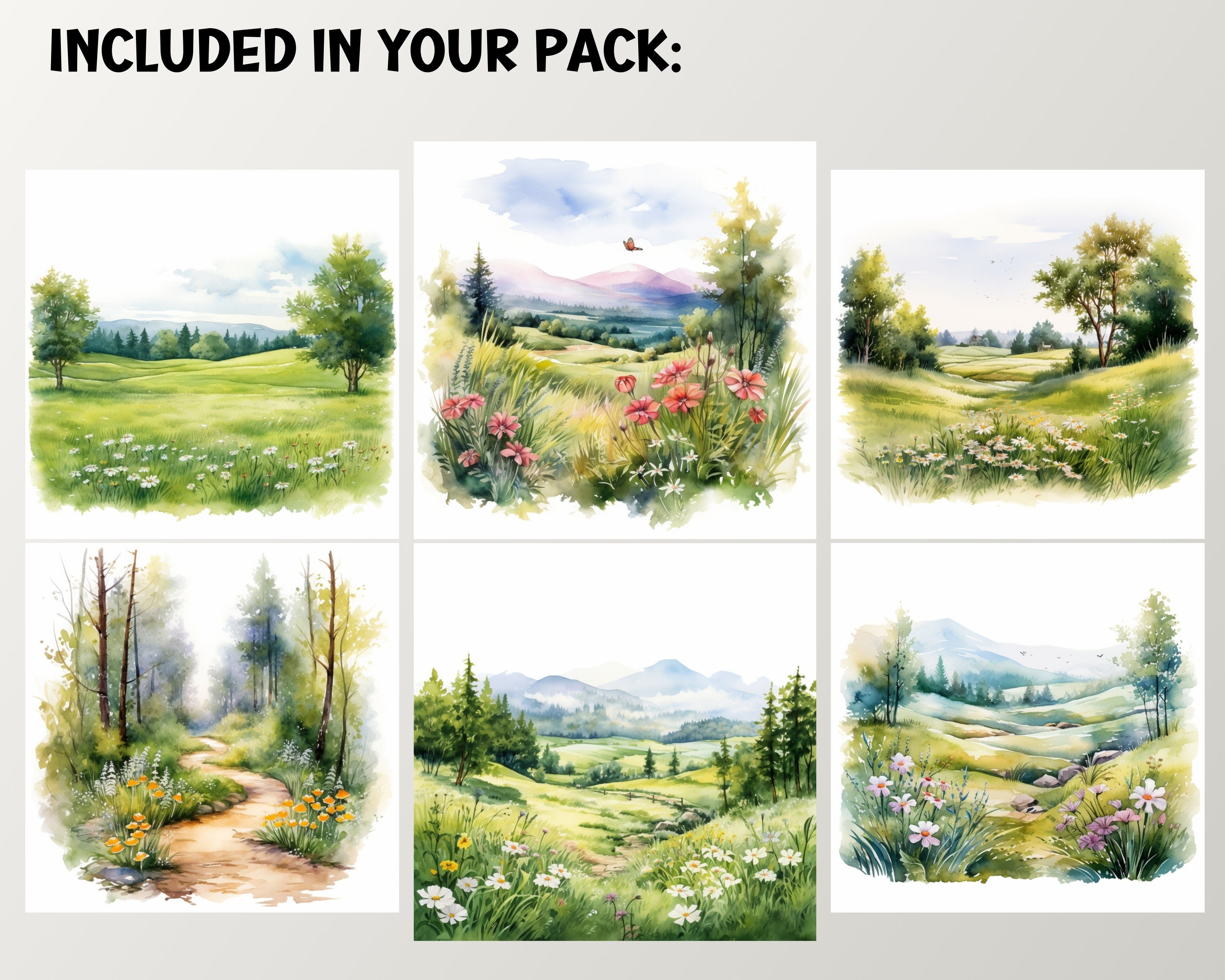 Spring Country Scenes Watercolor Clipart, Digital & Paper Craft ...
