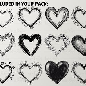 Line Art Doodle Hearts Valentines Day Clipart Love Decorations Bundle ...