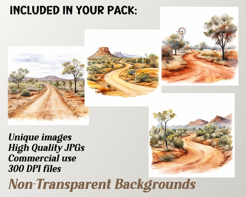 Outback Roads Watercolor Clipart Scenes, Digital & Paper Craft, Instant ...