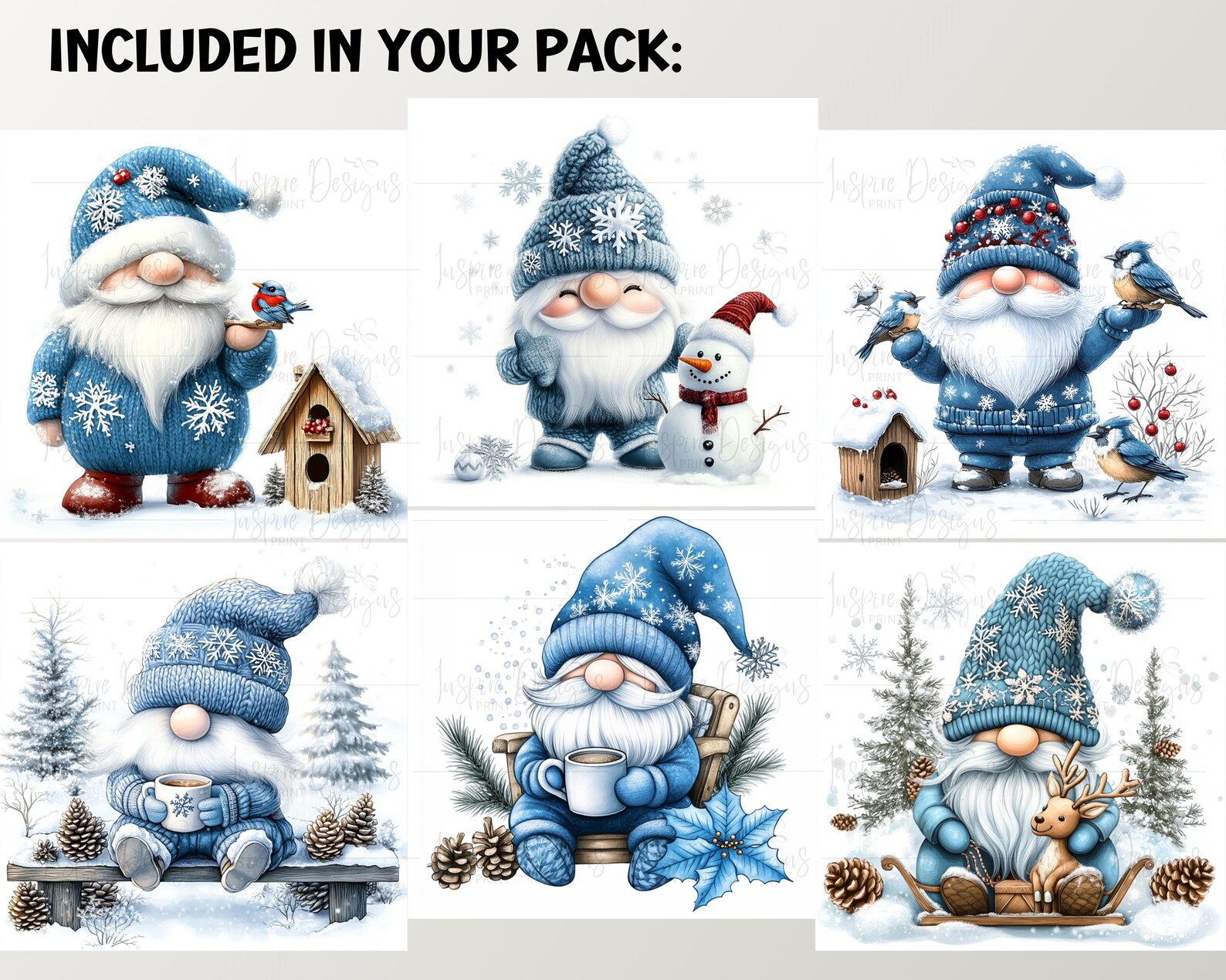 Blue Winter Gnomes Clipart, Craft Digital Papers, Christmas Card Making ...