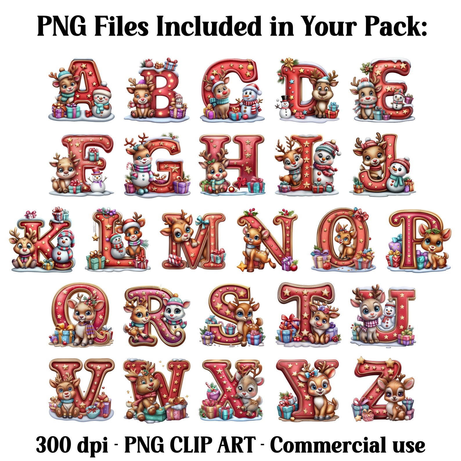 Starry Christmas Letters Clipart, Custom Initial Ornament Alphabet ...