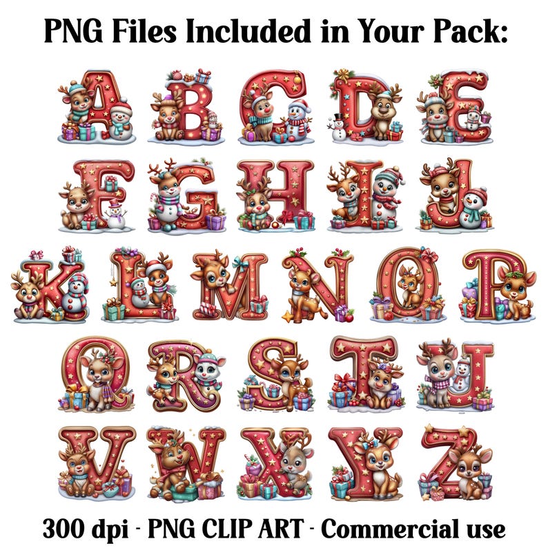 Starry Christmas Letters Clipart, Custom Initial Ornament Alphabet ...