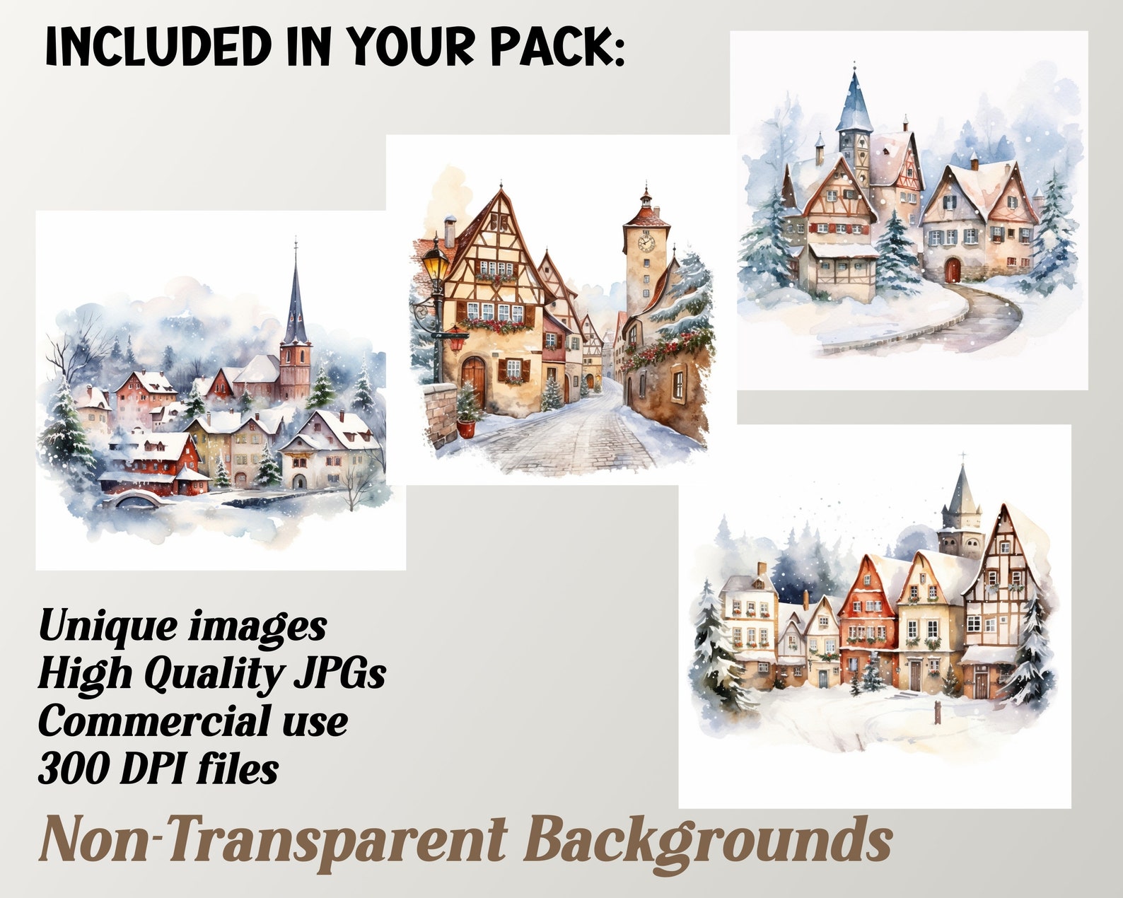 German Winter Village Scenes Watercolor Clipart, Digital & Paper Crafts ...