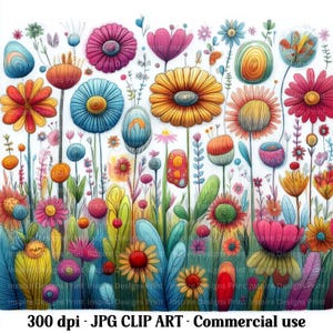 Quirky Happy Flowers Clipart Floral Digital & Paper Craft Instant ...