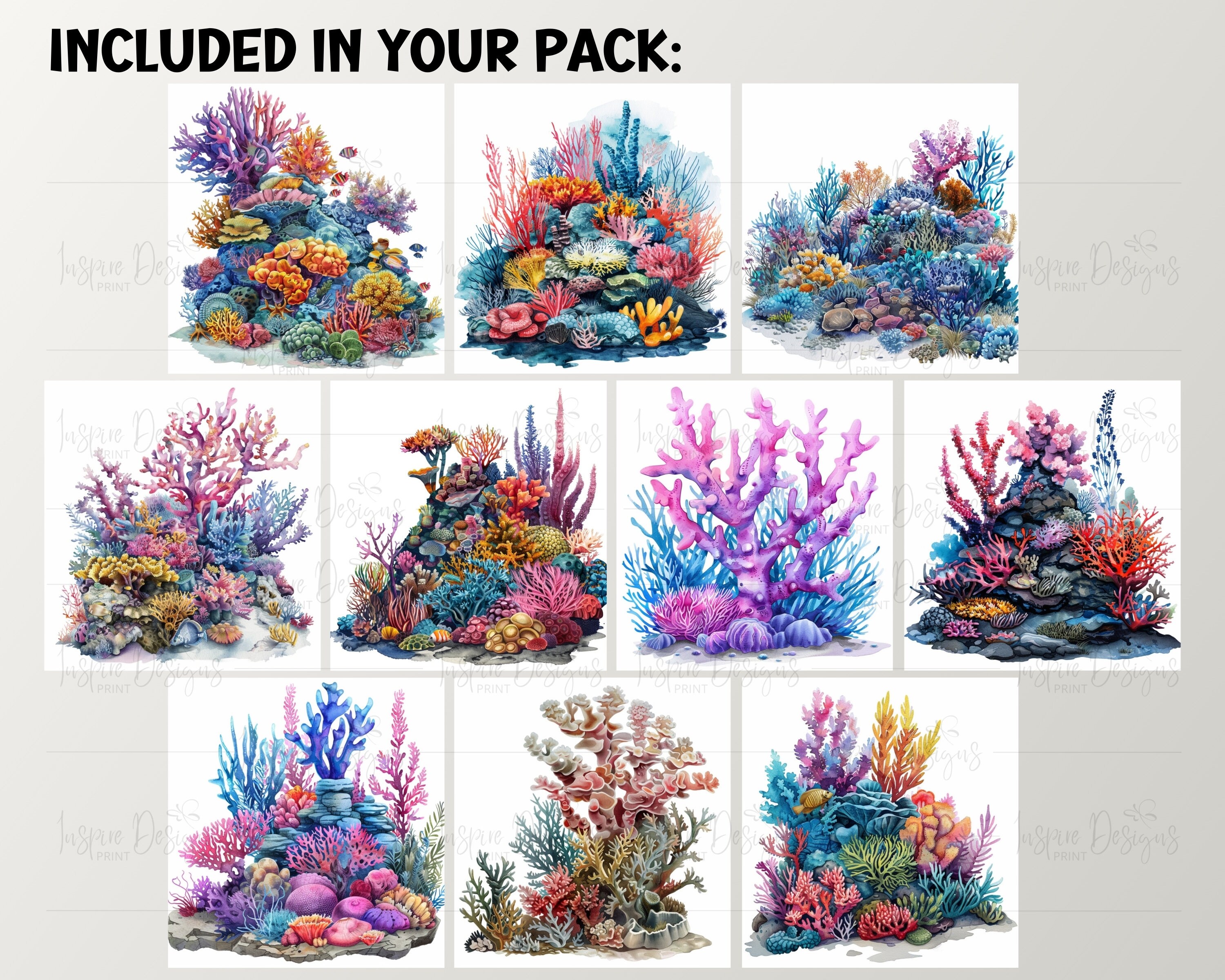 Coral Reefs Watercolor Clipart Vibrant Underwater Beach Scenes, Digital ...