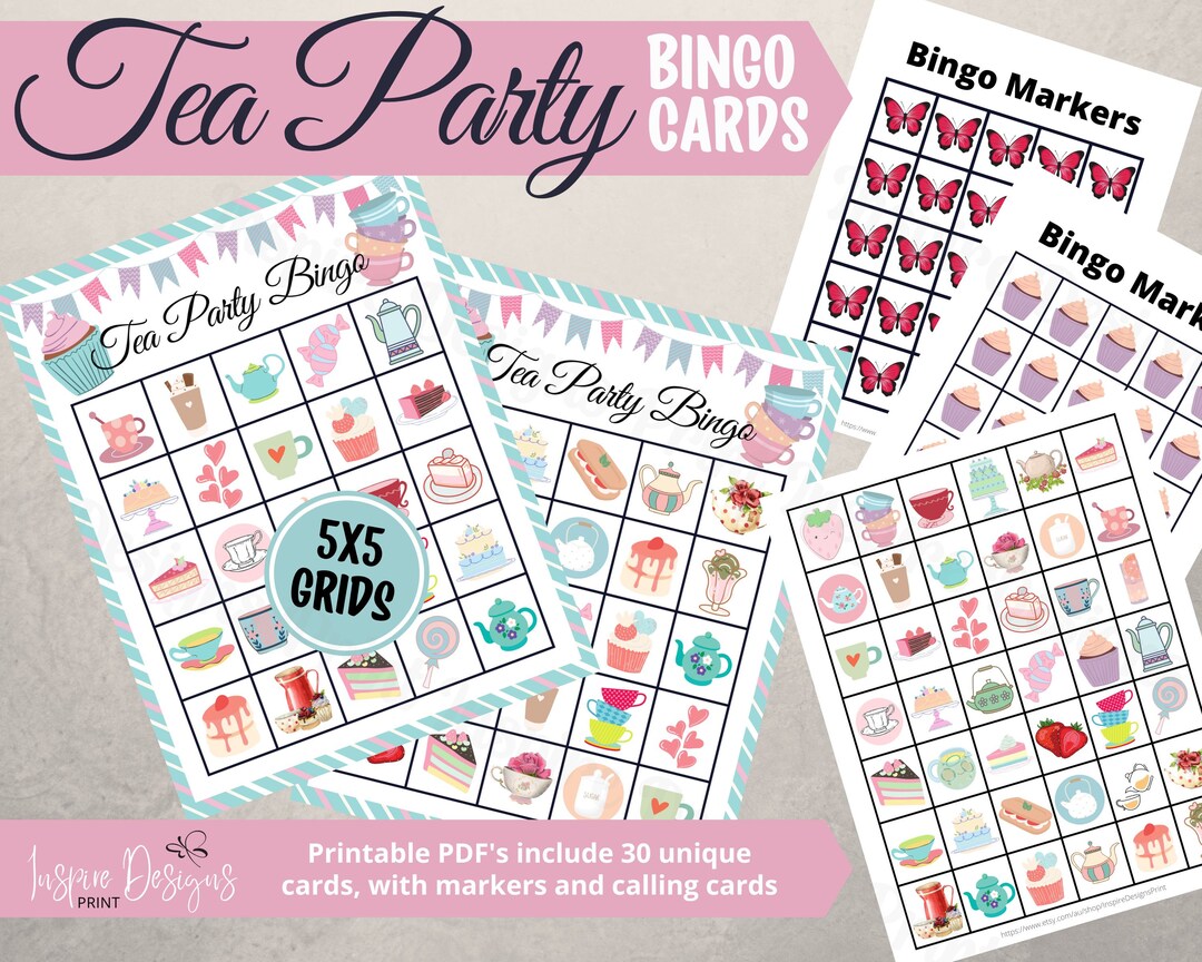 Tea Party BINGO Cards - Printable Tea Party BINGO Game for Adults and ...