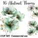 16 Abstract Flowers Green & Gold Watercolor Clipart, Floral Digital ...