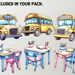 Back to School Supplies Clipart Cute Commercial Use School Bus Books ...