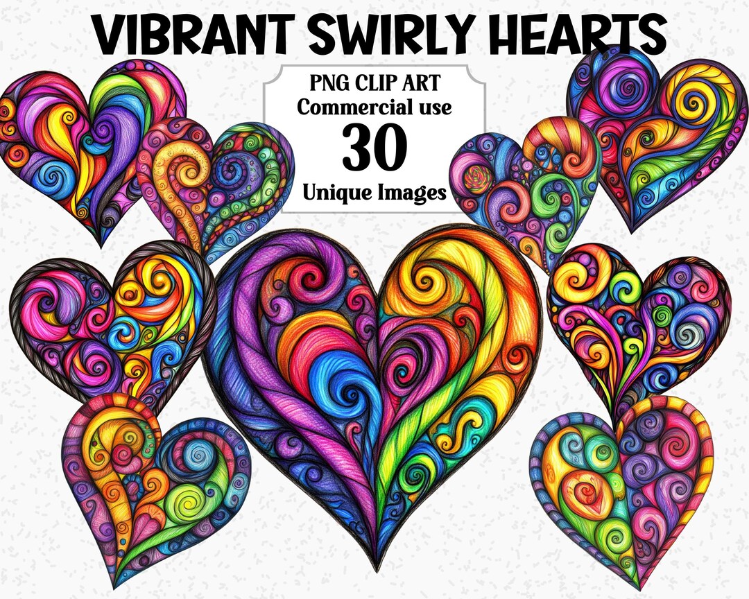 Vibrant Swirly Hearts Valentines Day Watercolor Love Clipart, Invites ...