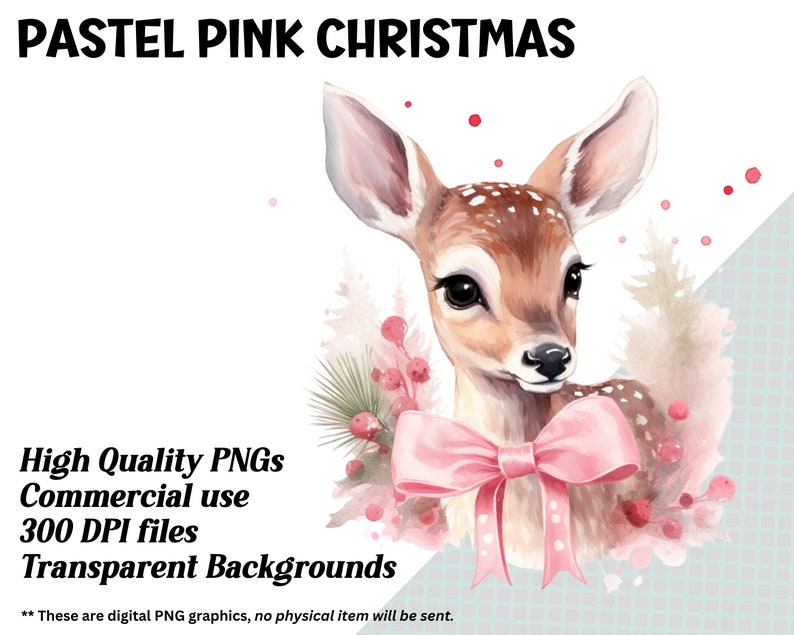 Pastel Pink Christmas Watercolor Clipart Decorations Bundle, Digital ...