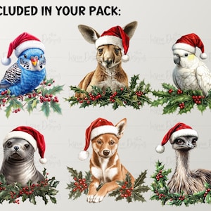 Australian Christmas Animals Clipart Set 2, Watercolor Animals Koala ...