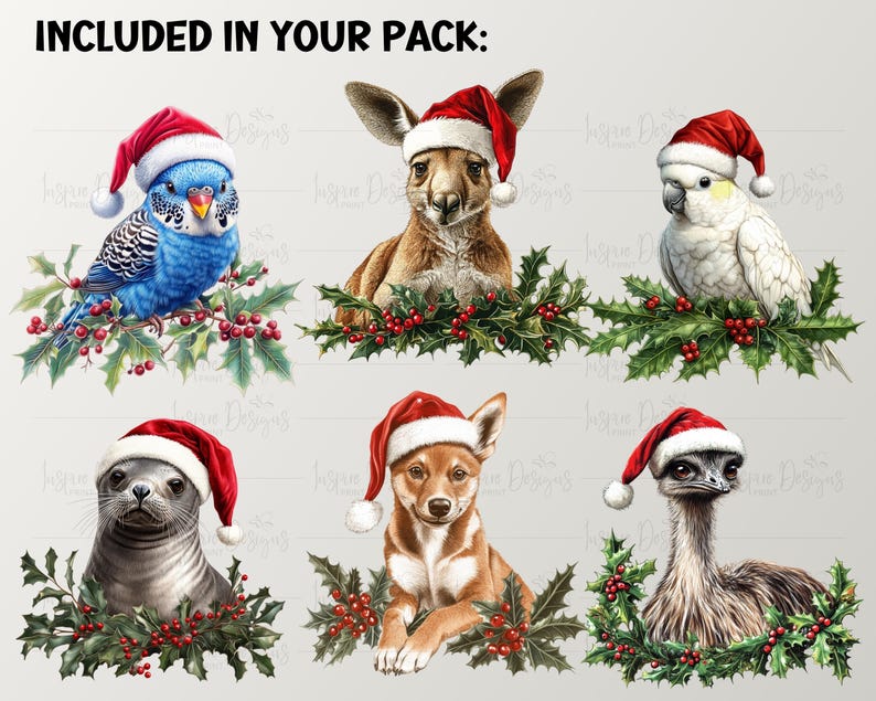 Australian Christmas Animals Clipart Set 2, Watercolor Animals Koala ...