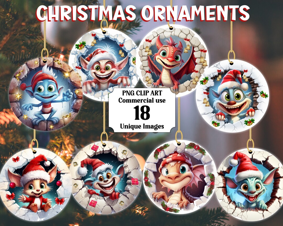 3D Cute Christmas Critters Break Through Ornament Sublimation PNG ...