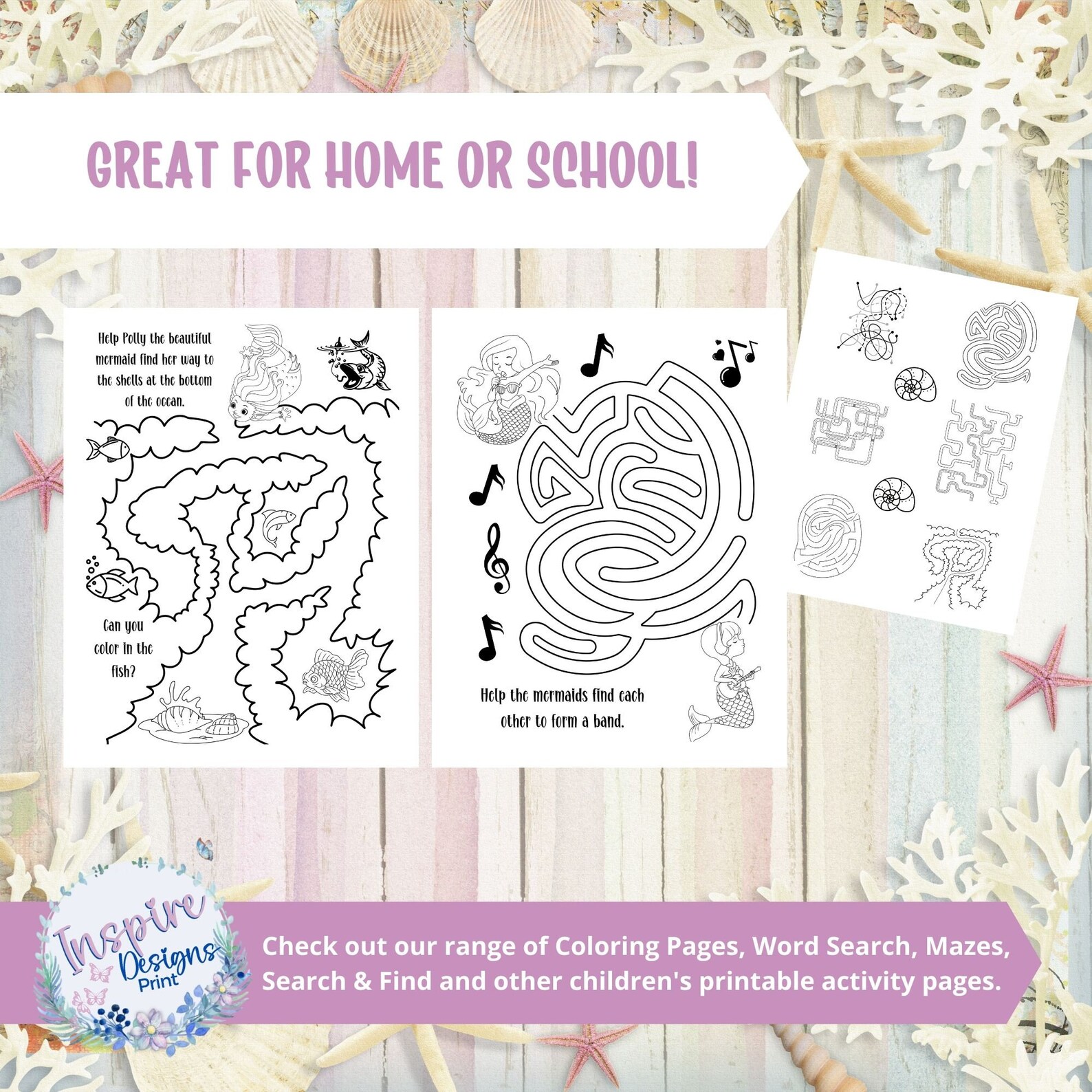 6 MERMAID MAZE Activity Pages Printable Puzzles for - Etsy