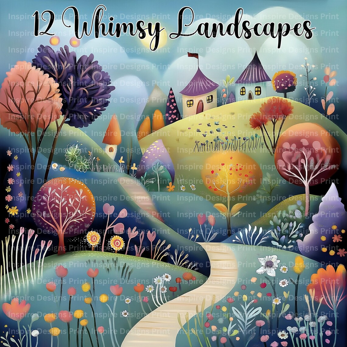 Clipart Scenery Vibrant Whimsy Landscapes Digital & Paper Craft Instant ...