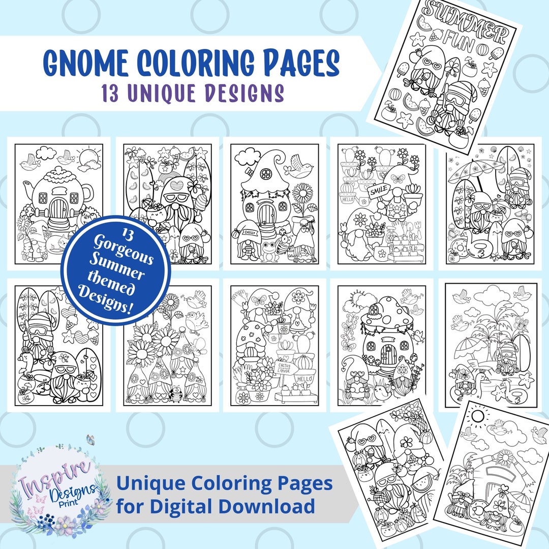 13 GNOME SUMMER Coloring Pages - Printable Original Activity Pages for ...