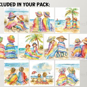 Colorful Beach Kids Watercolor Clipart Scenes, Digital Crafts, Instant ...
