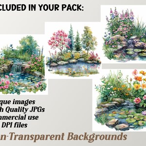 Garden Ponds Watercolor Spring Country Clipart Scenes, Digital & Paper ...