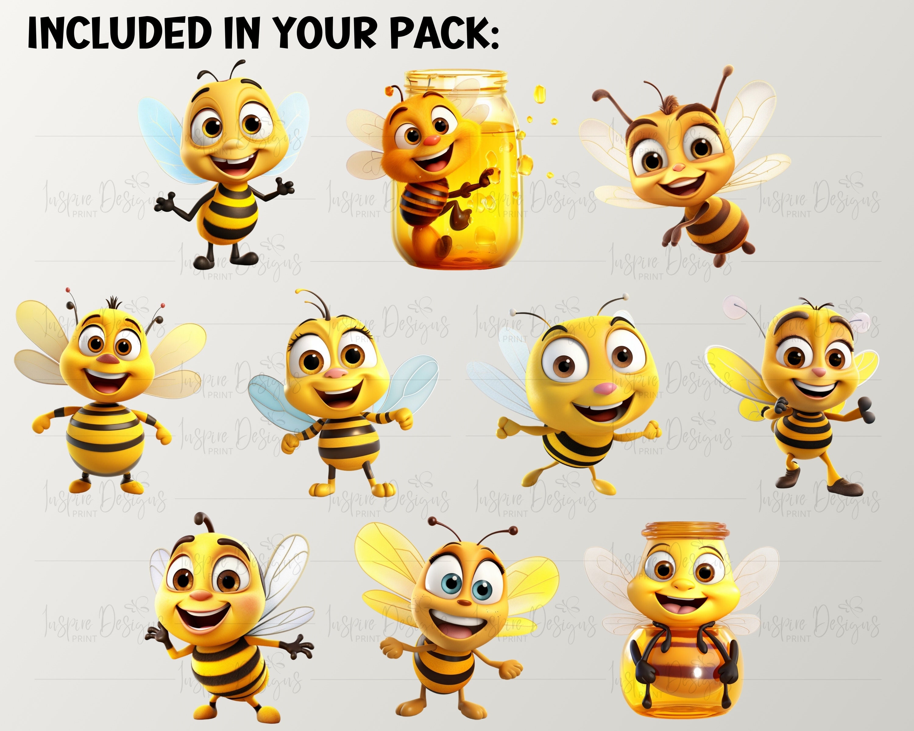 Cute Cartoon Honey Bees Watercolor Clipart, Digital/paper Crafts ...