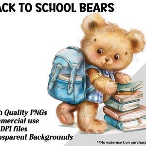 Back to School Bears - Blue Teddy Bear Clipart (PNG Digital Download ...