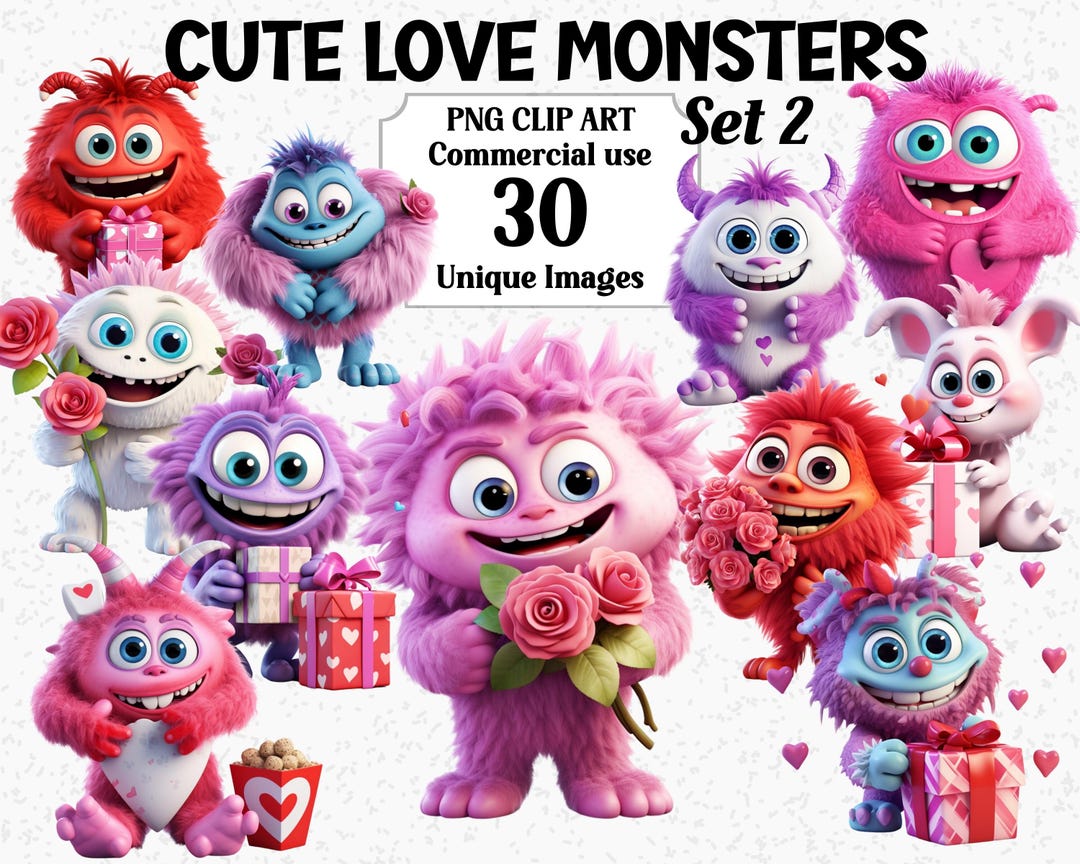 Cute Love Monsters Set2 Clipart, Valentines Day Crafts, Vibrant Fun ...