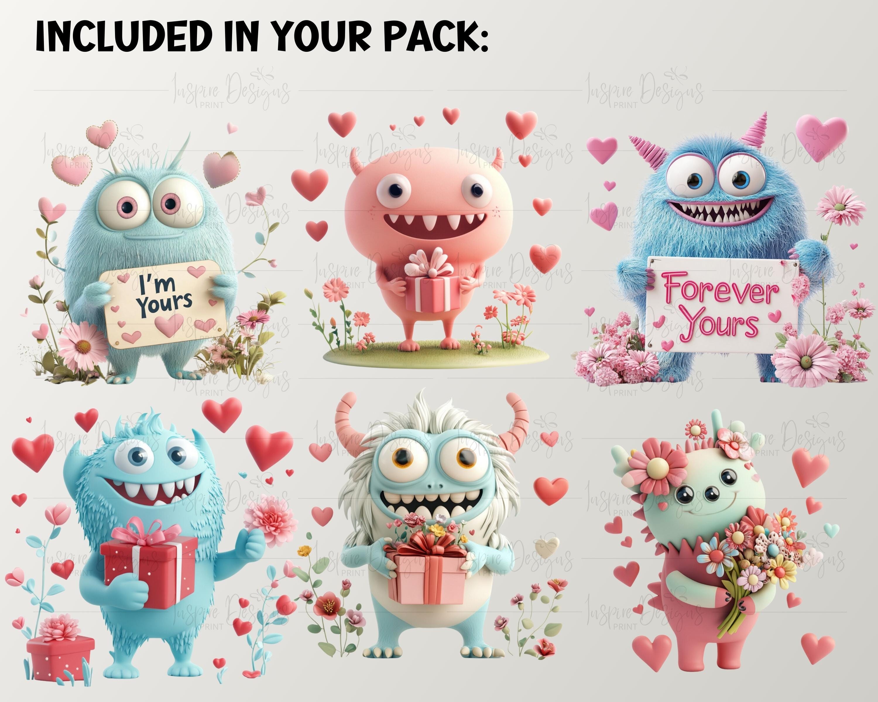 Valentine's Day Monsters Clipart, Valentines Love Crafts, Vibrant Fun ...