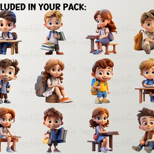 3D Style Back to School Kids Clipart, Commercial Use Children People ...