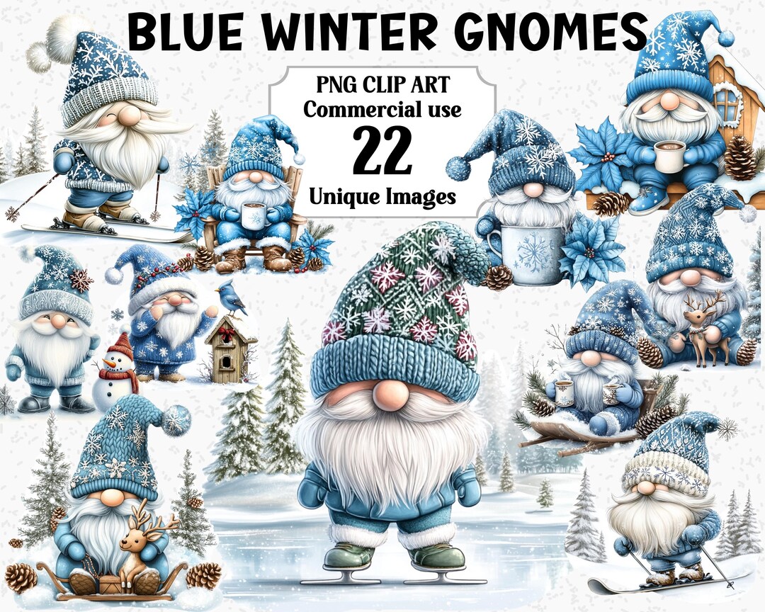Blue Winter Gnomes Clipart, Craft Christmas Decorations, Instant ...